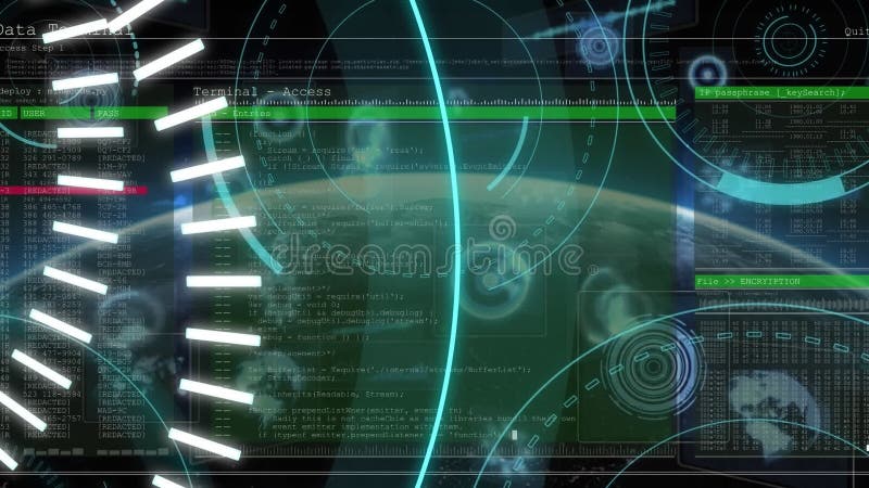 Animation of 5g Text Banner, Data Processing and Round Scanners Against ... Animation of 5g Text Banner, Data Processing and Round Scanners Against ...