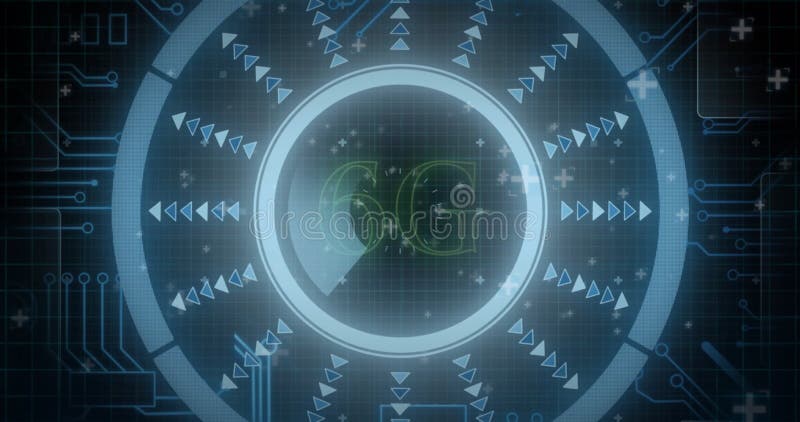 Animation of 6g Text, Data Processing and Scope Over Dark Background ...