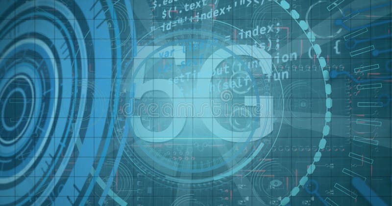 Animation of 5g Text, Scope Scanning and Data Processing Over Computer Servers Stock Footage ...