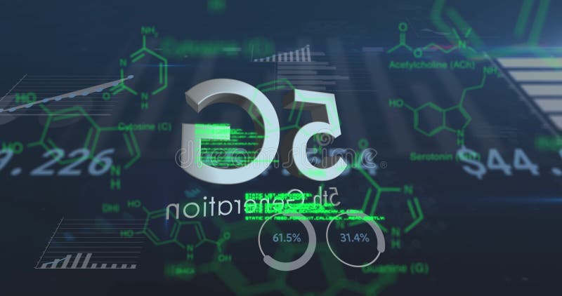 Animation of 5g 5th Generation Text Over Chemical Structural Compounds and Data Processing in ...