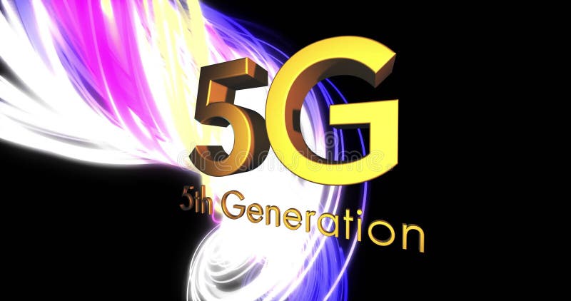 Animation of 5g 5th Generation Text Over Light Trails on Black ...