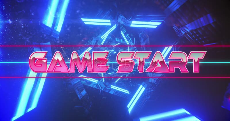 Animation of Game Start Text Banner Over Neon Blue Tunnel in Seamless ...