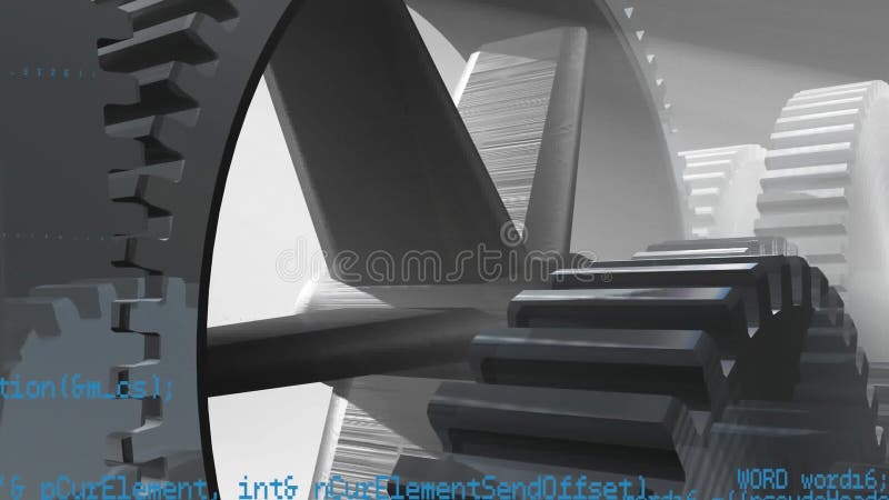 Animation of Gear Icons Spinning and Data Processing Against Grey ...