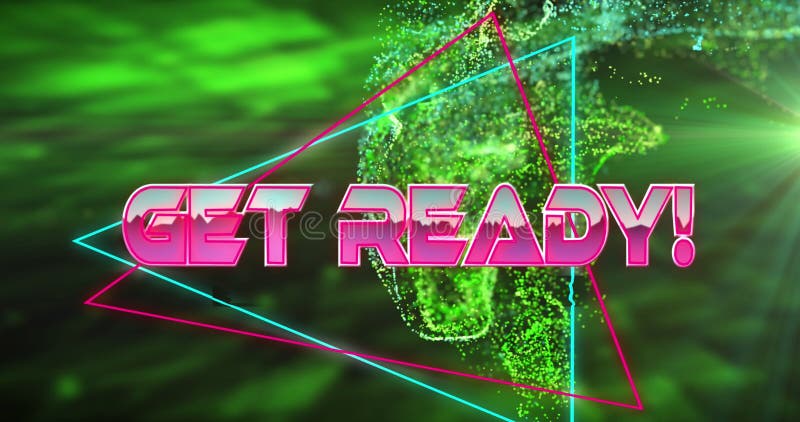 Animation of Get Ready Text Banner Over Green Digital Wave and Light ...