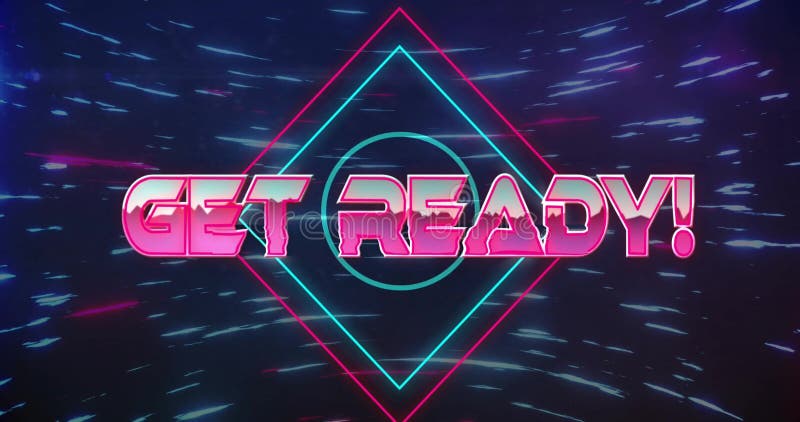 Animation of Get Ready Text Over Neon and Abstract Shape Background ...