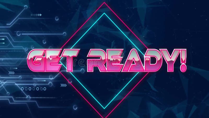Animation of Get Ready Text Over Neon Pattern and Circuit Board Stock ...