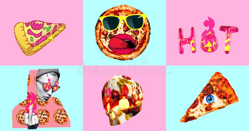 Animation Gif Set. Pizza Addict, Funny Pizza Minimal Characters. Stock ...