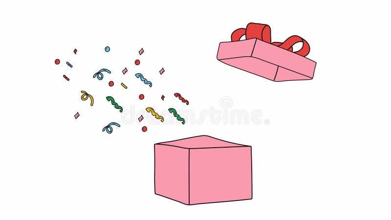 Animation T Box With Confetti Flat Style Present Package With Bursting Elements Surprise