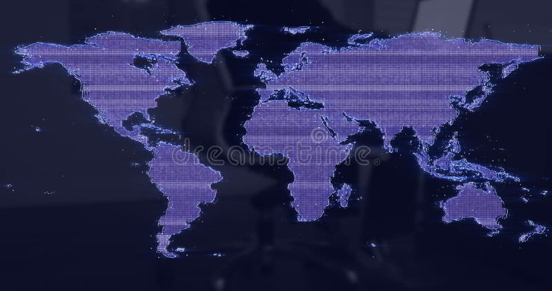 Animation of Glitch Effect Over World Map Against Empty Office Stock ...