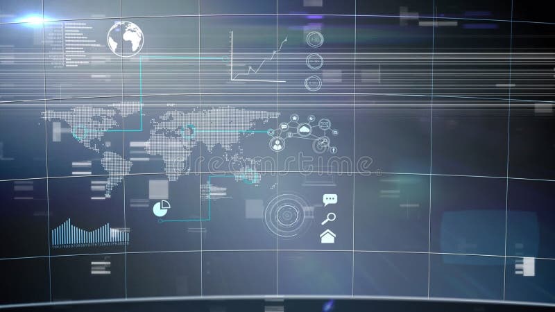 Animation of Glitch Over Blue Screen with Data and World Map Stock ...