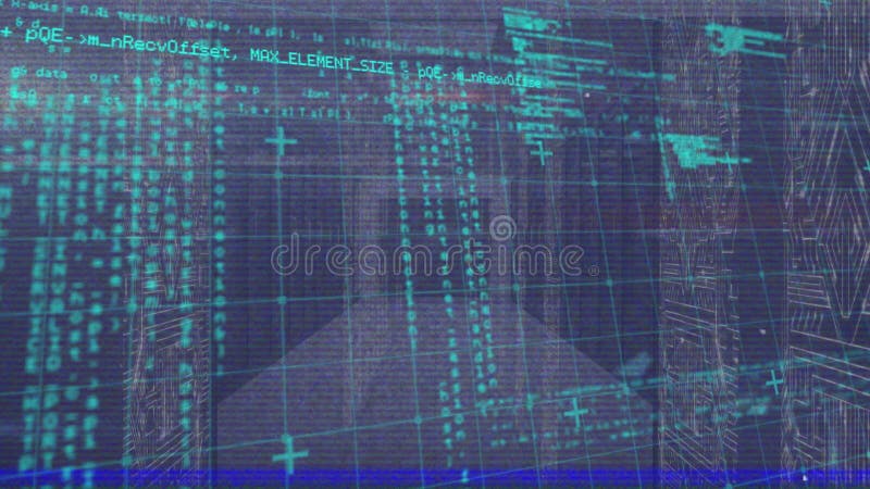 Animation of Glitch Technique, Computer Language and Circuit Board Pattern on Server Room Stock ...