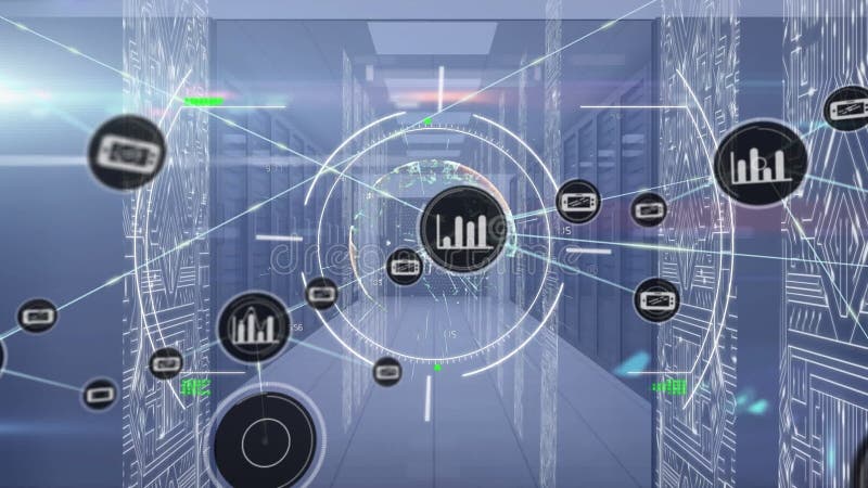 Animation of Glitch Technique, Connected Icons, Lens Flares, Circuit ...