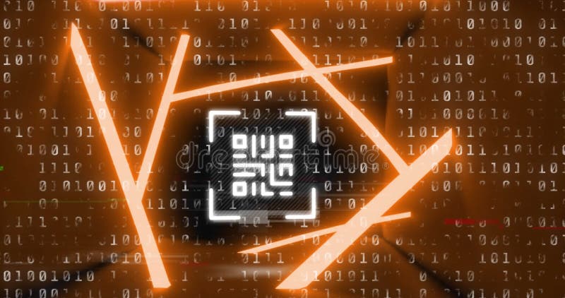 Animation of Glitch Technique Over Qr Code in Abstract Pattern Against ...