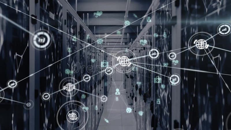 Animation of Global Data Network Over Data Processing and Server Room ...