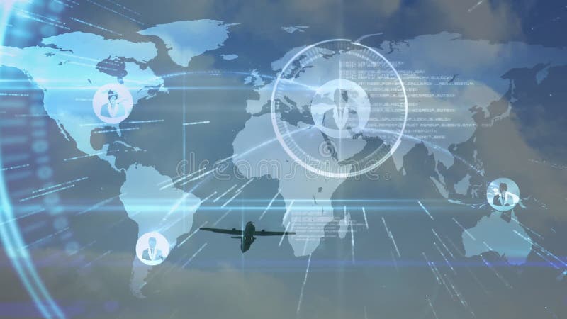 Animation of Global Network of Connections with World Map and a Flying ...