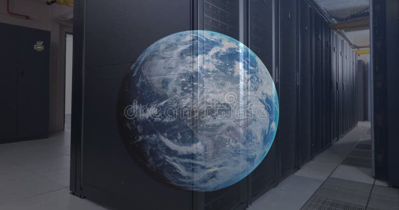 Animation of a Globe Against Computer Server Room Stock Video - Video ...
