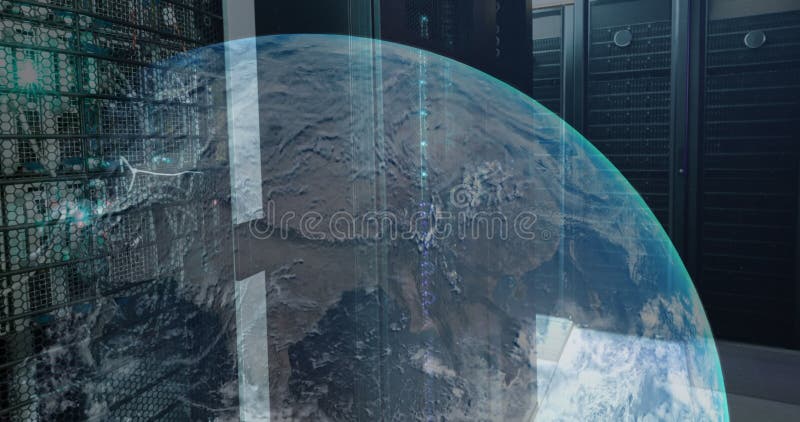 Animation of a Globe Against Computer Server Room Stock Footage - Video ...