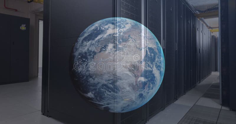Animation of a Globe Against Computer Server Room Stock Footage - Video ...