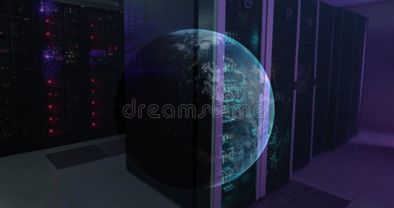 Animation of a Globe Against Computer Server Room Stock Footage - Video ...