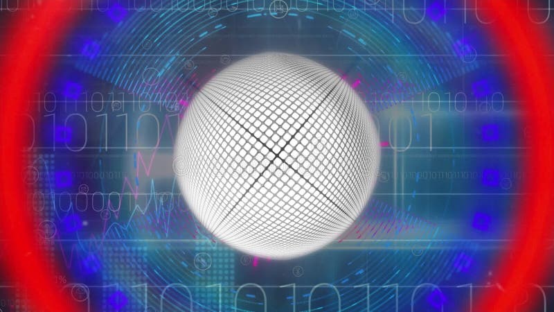 Animation Of Globe In Circles Over Graphs And Binary Codes Against Abstract Background Stock
