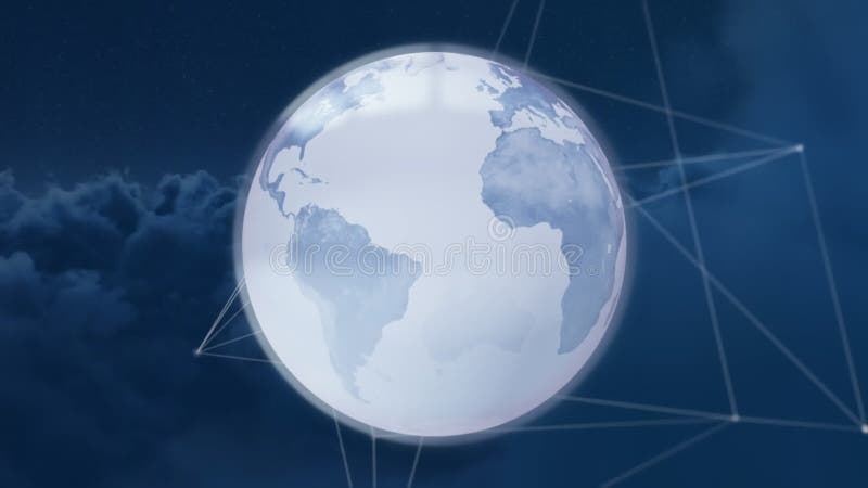 Animation of Globe and Connected Dots Over Aerial View of Dense Clouds ...