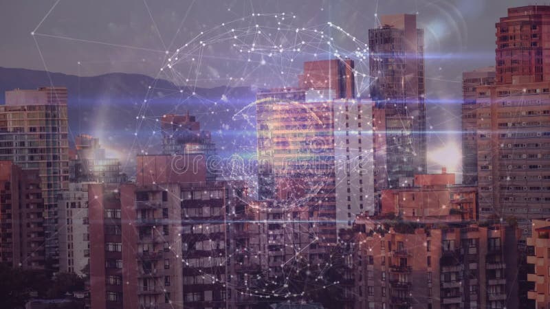 Animation of Globe of Connections Over Cityscape Stock Video - Video of ...