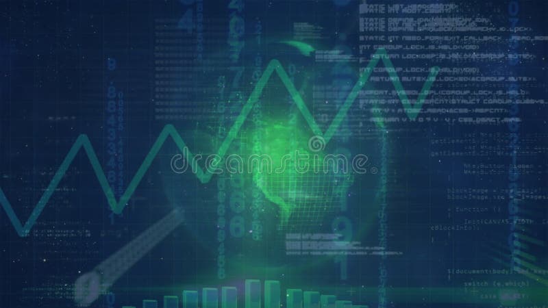 Animation of Globe, Data and Graphs Processing on Navy Digital Screen ...