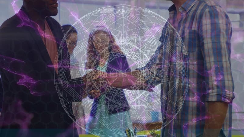 Animation of Globe and Data Processing Over People Shaking Hands Stock ...