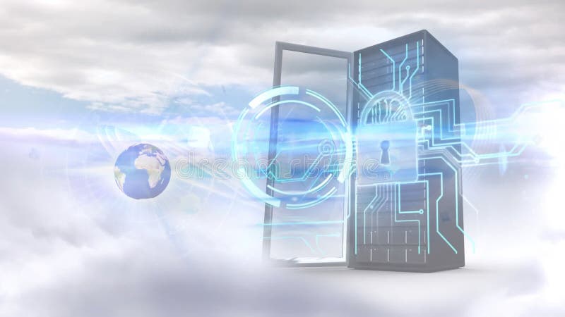 Animation of Globe , Data Processing and Servers Over Clouds Stock ...