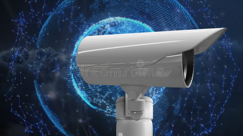 Animation of a Globe of Glowing Connections and a Moving Security ...