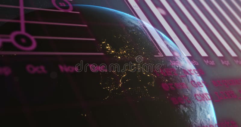 Animation of Globe, Graphs and Computer Language Over Rotating Globe Against Space Stock Footage ...