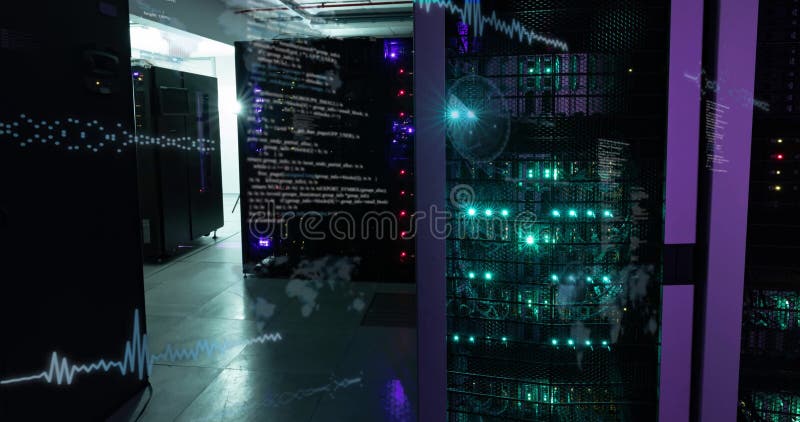 Animation of Globe, Maps, Radars, Computer Language Over Data Server Racks Stock Footage - Video ...