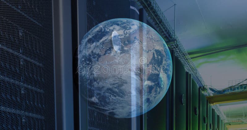 Animation of Globe Moving Over Data Server Racks Stock Footage - Video of earth, planet: 285520960