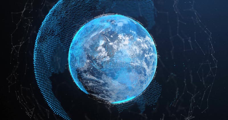 Animation of Globe with Network of Connections on Black Background ...