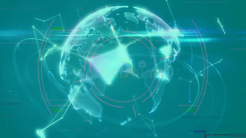 Animation of Globe and Network of Connections on Green Background Stock ...