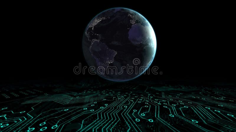 Animation of Globe Spinning Data Processing with Computer Processor ...