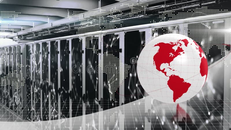 Animation of Globe and World Map Over Server Room Stock Video - Video ...