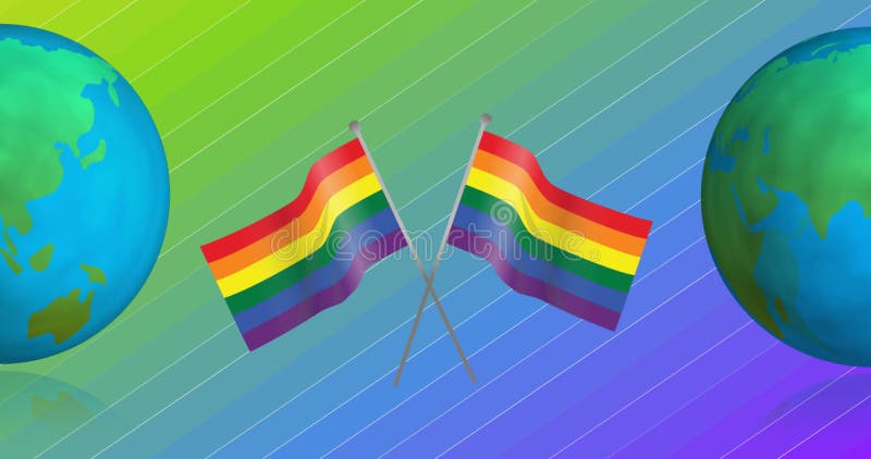 Animation of Globes Over Rainbow Flags on Rainbow Background Stock ...