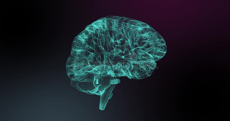 Animation of Glowing Blue Human Brain Spinning on Black Background ...