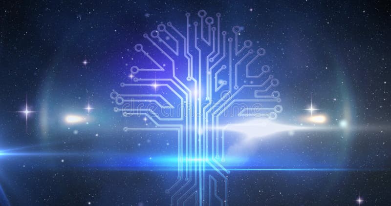 Animation of Glowing Computer Circuit Board Elements on Blue Background ...