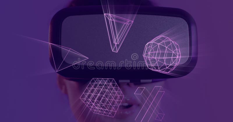 Animation of Glowing 3d Shapes of Data Transfer Over Asian Woman in Vr ...