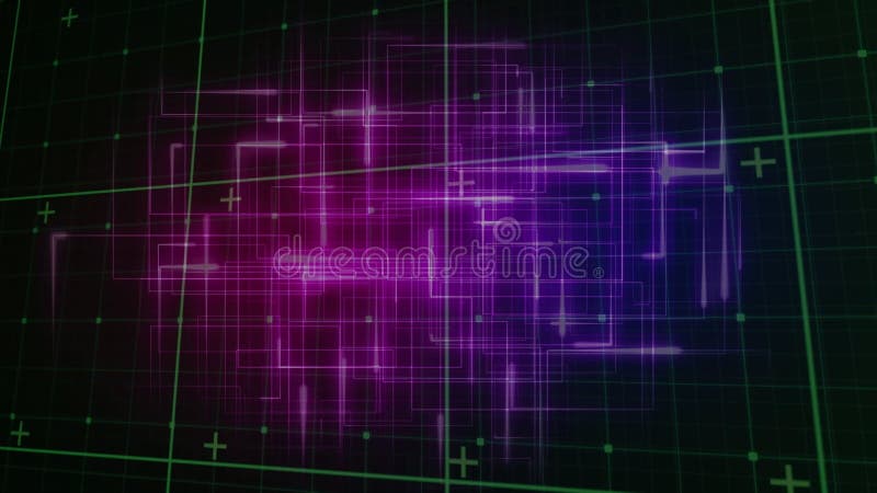 Animation of Glowing Data Processing with Markers Over Grid Stock ...