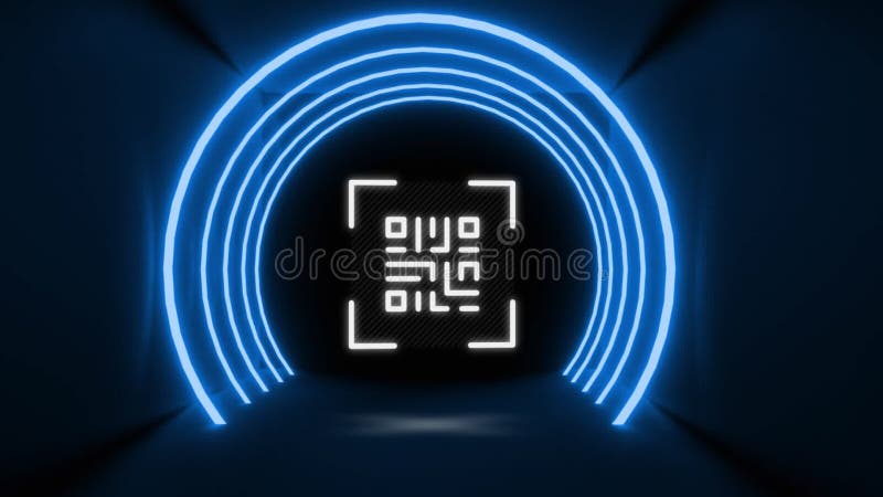 QR Code Scanner Against Glowing Tunnel on Changing Background Stock ...