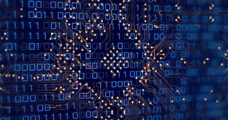 Animation of Glowing Golden Motherboard Over Binary Data Processing on ...
