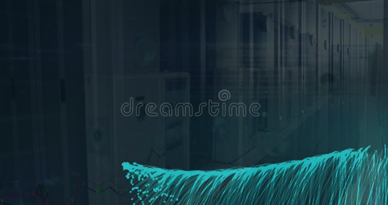 Animation of Glowing Green Light Trails Over Empty Computer Server Room ...
