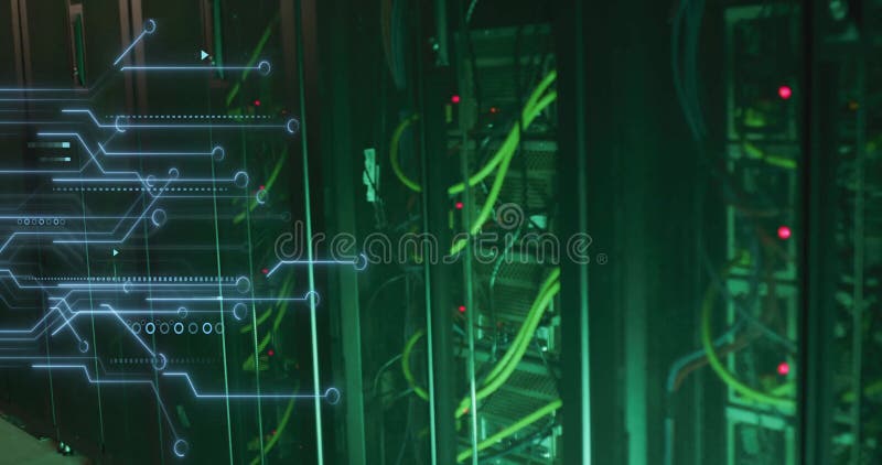 Animation of Glowing Motherboard Over Dark Computer Server Room Stock ...
