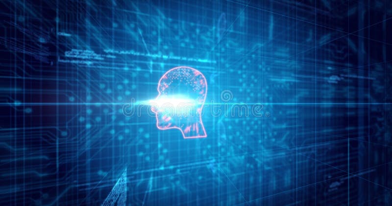 Animation of Glowing Orange Human Head Over Blue Processor Socket Stock ...