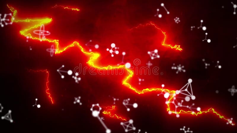 Animation of Glowing Red Electric Currents Over White Molecular ...