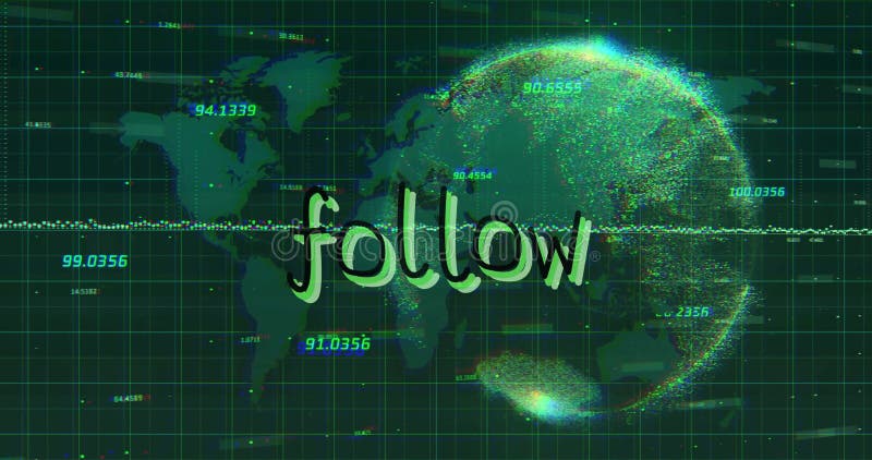 Animation of Glowing Text Over World Map with Numerical Data Points ...