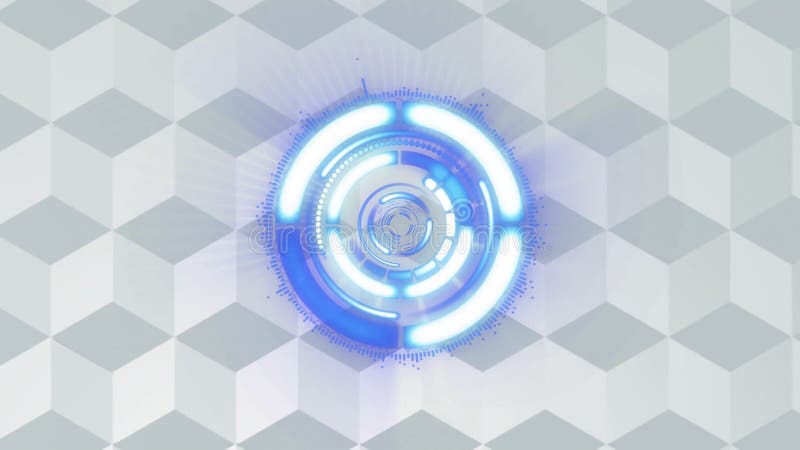Animation of Glowing White and Blue Circular Scope Rotating, on Grey ...